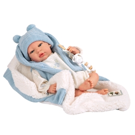 Reborn Bebe Martin Azul 40 Cm Con Manta